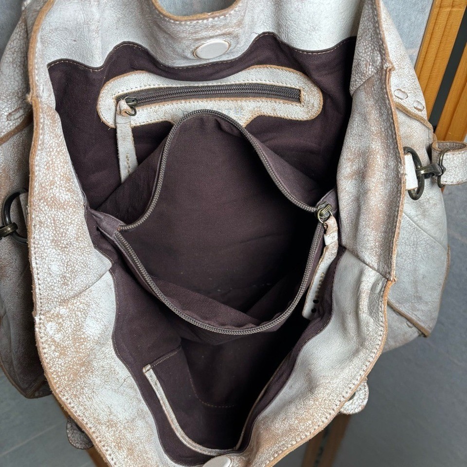 Bed Stu Rockaway Large Nectar Lux Satchel Beige White Leather | eBay