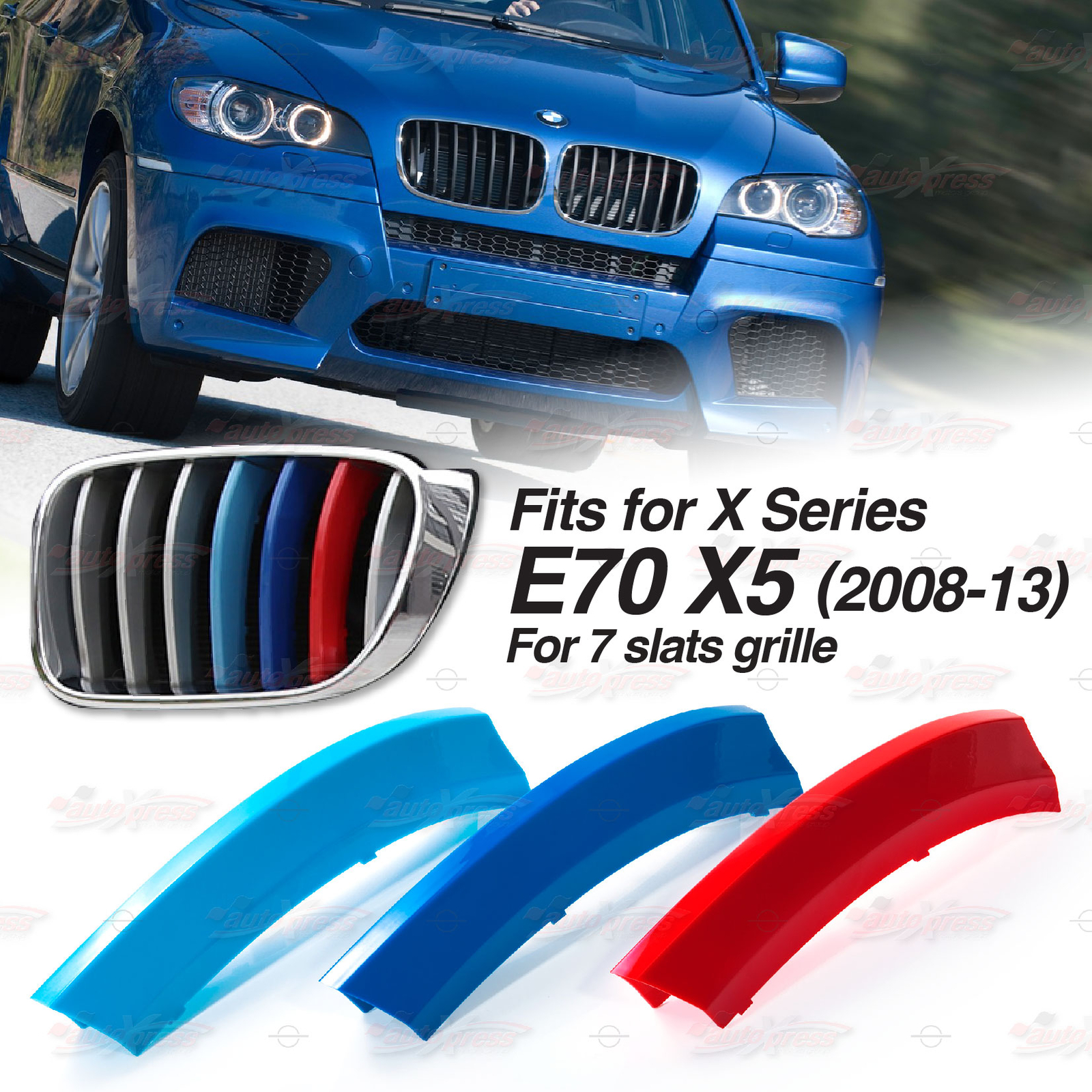M-Sport 7 Slats Kidney Grill Grille 3 Color Cover Clips for BMW X5 E70 ...