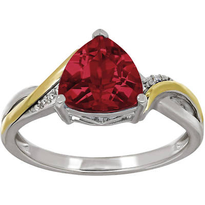 Duet Sterling Silver & 10Kt Yellow Gold Created Trillion Ruby Ring | eBay