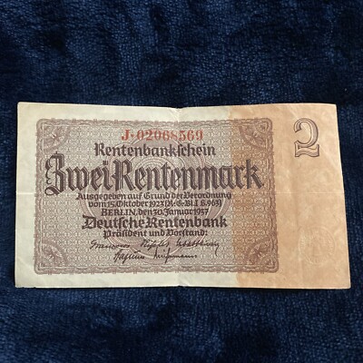 1937 GERMANY VINTAGE GERMAN MARK BANKNOTE DEUTSCHLAND RENTENMARK NAZI ...
