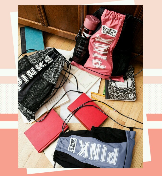 Victoria's Secret Pink GREY MARL Drawstring Backpack Bag Tote Duffle ...