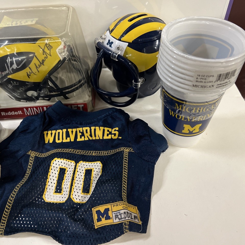 Michigan Wolverines Signed Mini Helmet Football Lot Bank Pennant S&P ...