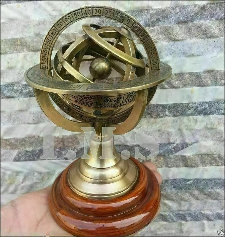 Brass Armillary Sphere Astrolabe On Wooden Base Maritime Nautical | eBay