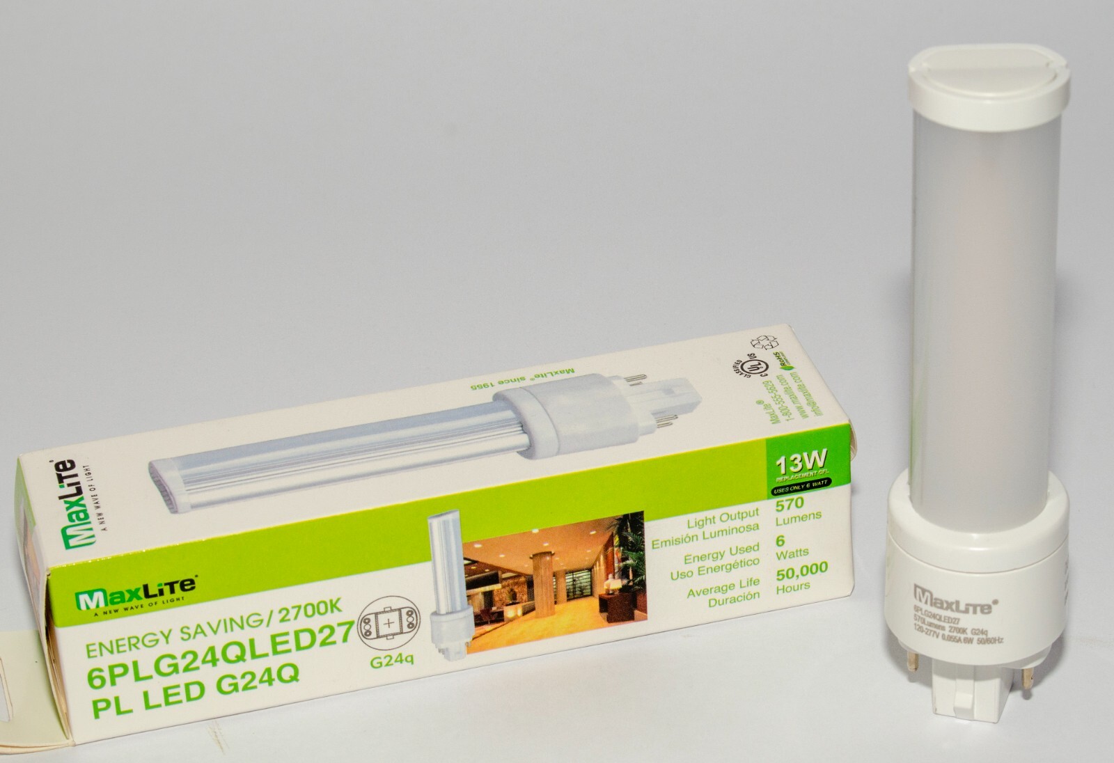 TWO (2) MaxLite 6W 2700K LED 4-Pin (G24q) Base Horizontal Retrofit ...