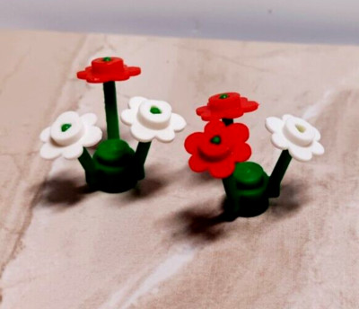 New LEGO Flower Bunches One Piece Stems Petals White Red Classic Plant ...