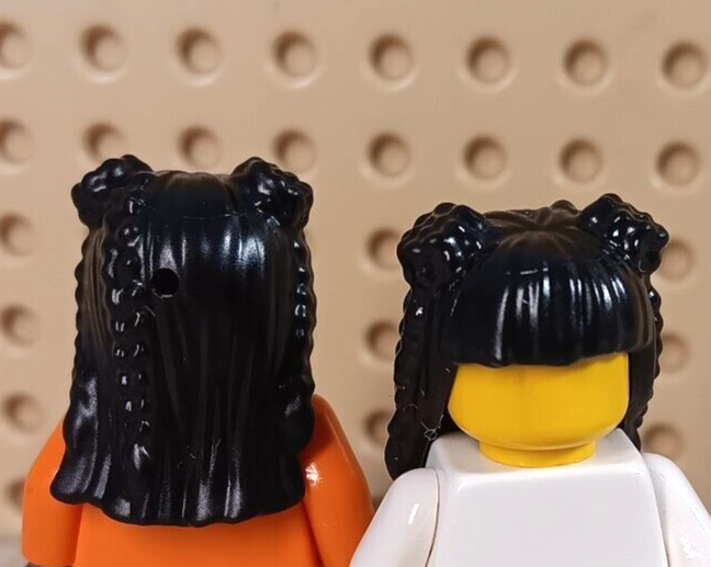 LEGO Mini Bun Hair Straight Black Braided Buns Top of Head Straight ...
