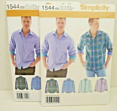 Simplicity 1544 Men's Button Front Dress Shirt Sewing Pattern New ...