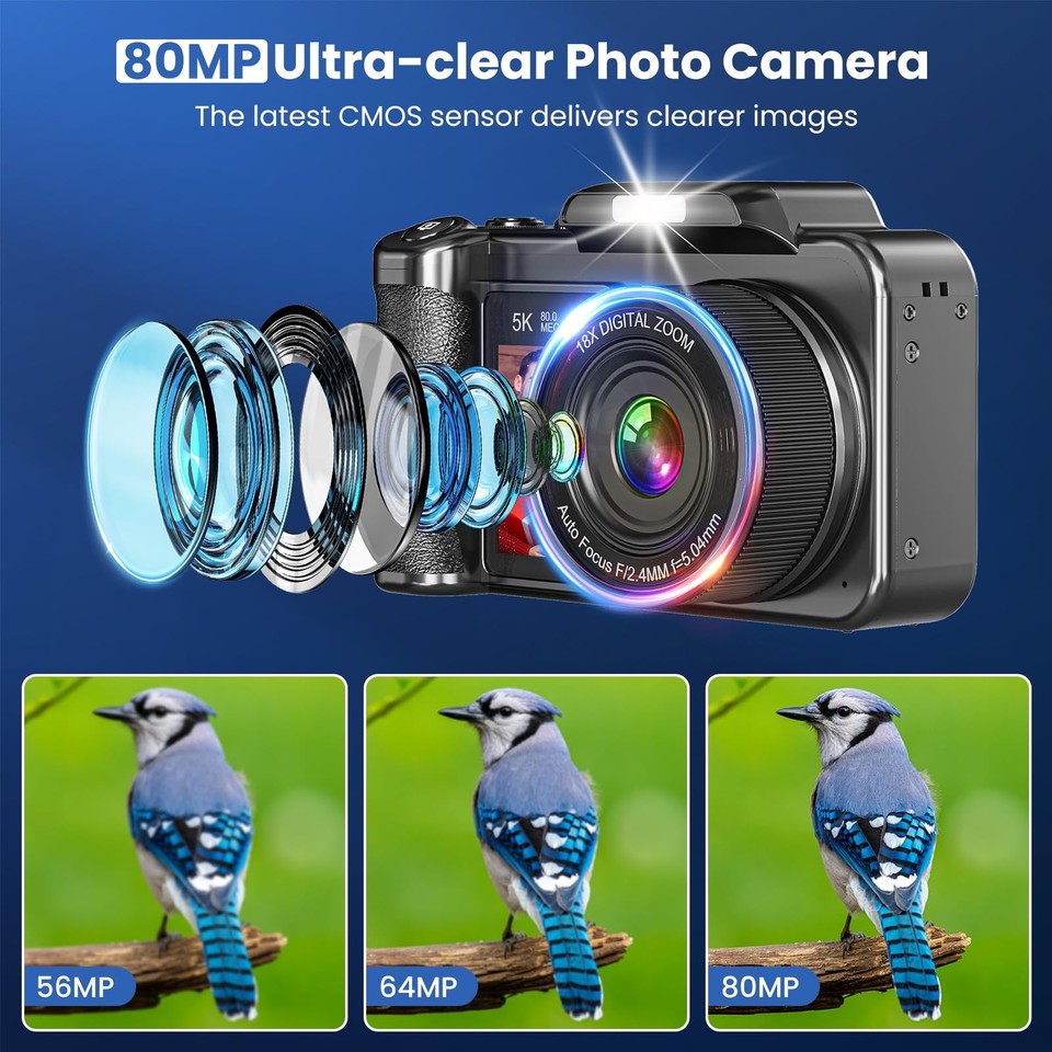 Digital Camera, 5K 80MP 3.5+2 Dual Screen Cameras for Photography ...