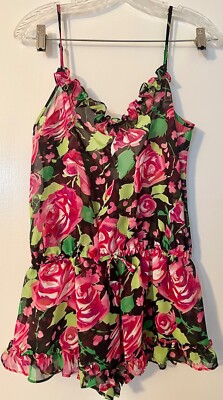 Sheer sexy floral multicolor black pink green tieback ruffled chiffon ...