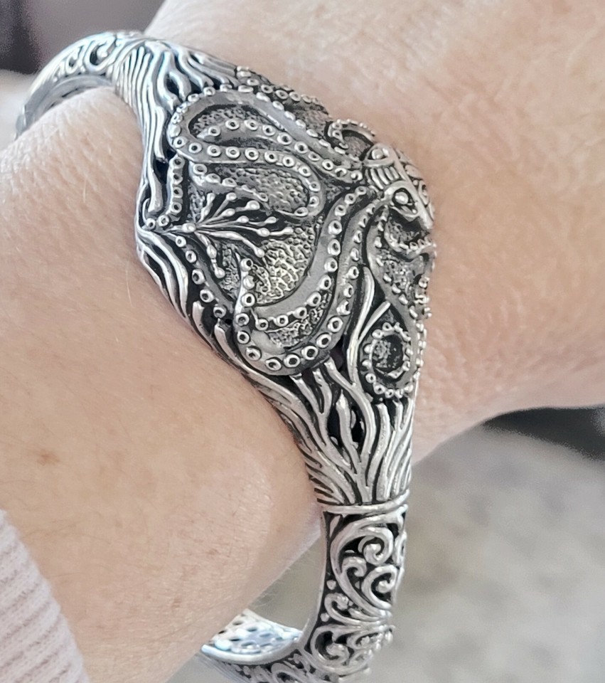 Sterling Silver Octopus Sea Life Ornate Bangle Bracelet 43.92 Grams ...