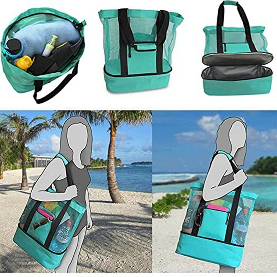 Large Mesh Beach Tote Bag with Cooler Portable Beach Bag for Picnics ...