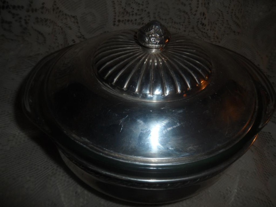 Vntg Ornate Pilgrim SilverPlate w/Glass Pyrex Chafing Dish Casserole ...