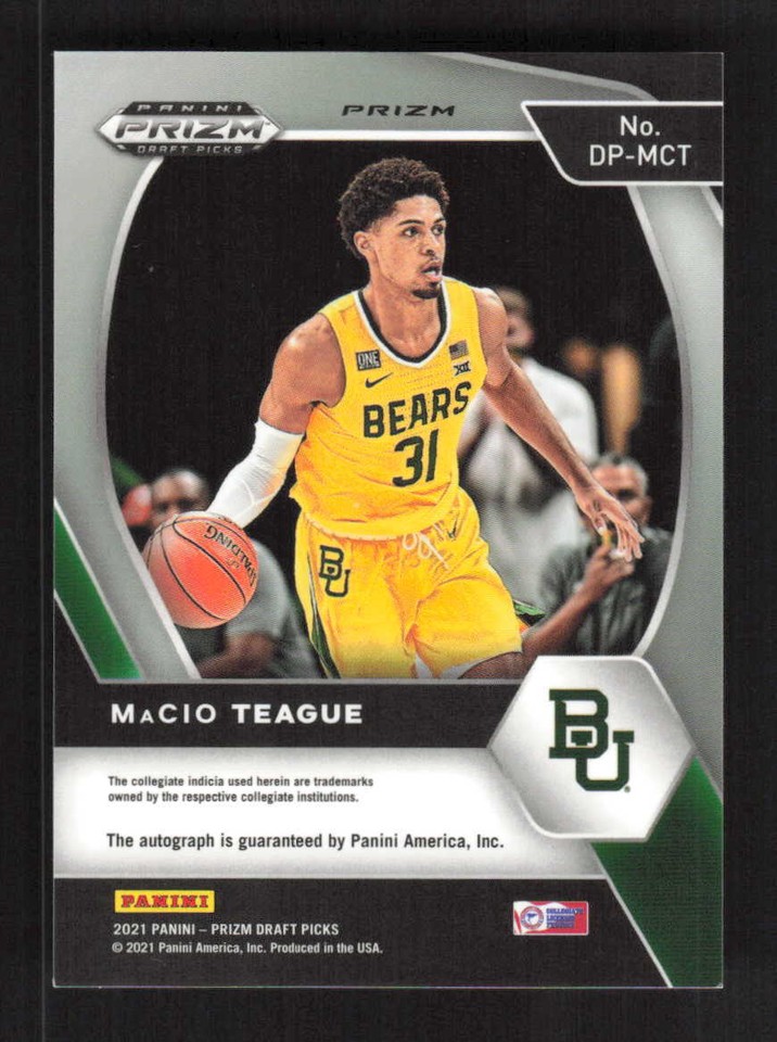 MaCio Teague AU 2021 Prizm Draft Picks Draft Picks Auto Prizms Hyper # ...