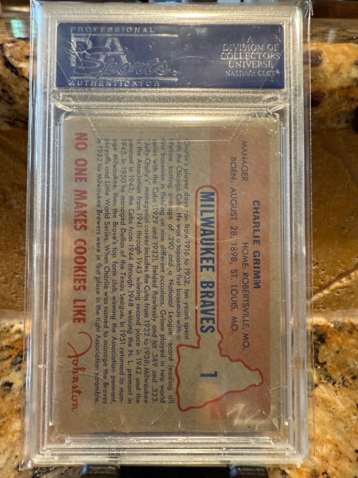 1953 JOHNSTON COOKIES - MILWAUKEE BRAVES #1 CHARLIE GRIMM PSA 6 EX-MT ...
