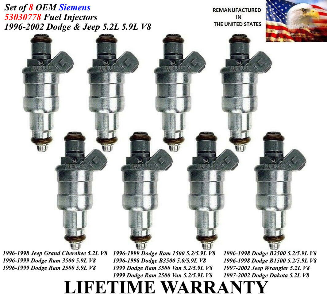 Set Of 8 Genuine Siemens Fuel Injectors For 1999 Dodge Ram 2500 Van 5.2 ...