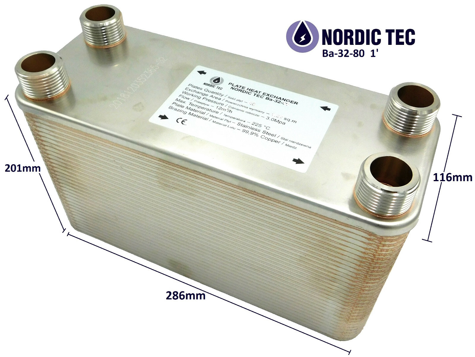 Plattenwärmetauscher Edelstahl Platten Wärmetauscher 1" NORDIC Tec 330 ...