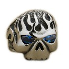 316L Stainless Steel Blue Eyes Fire Skull Mens Biker Punk Gothic Ring ...