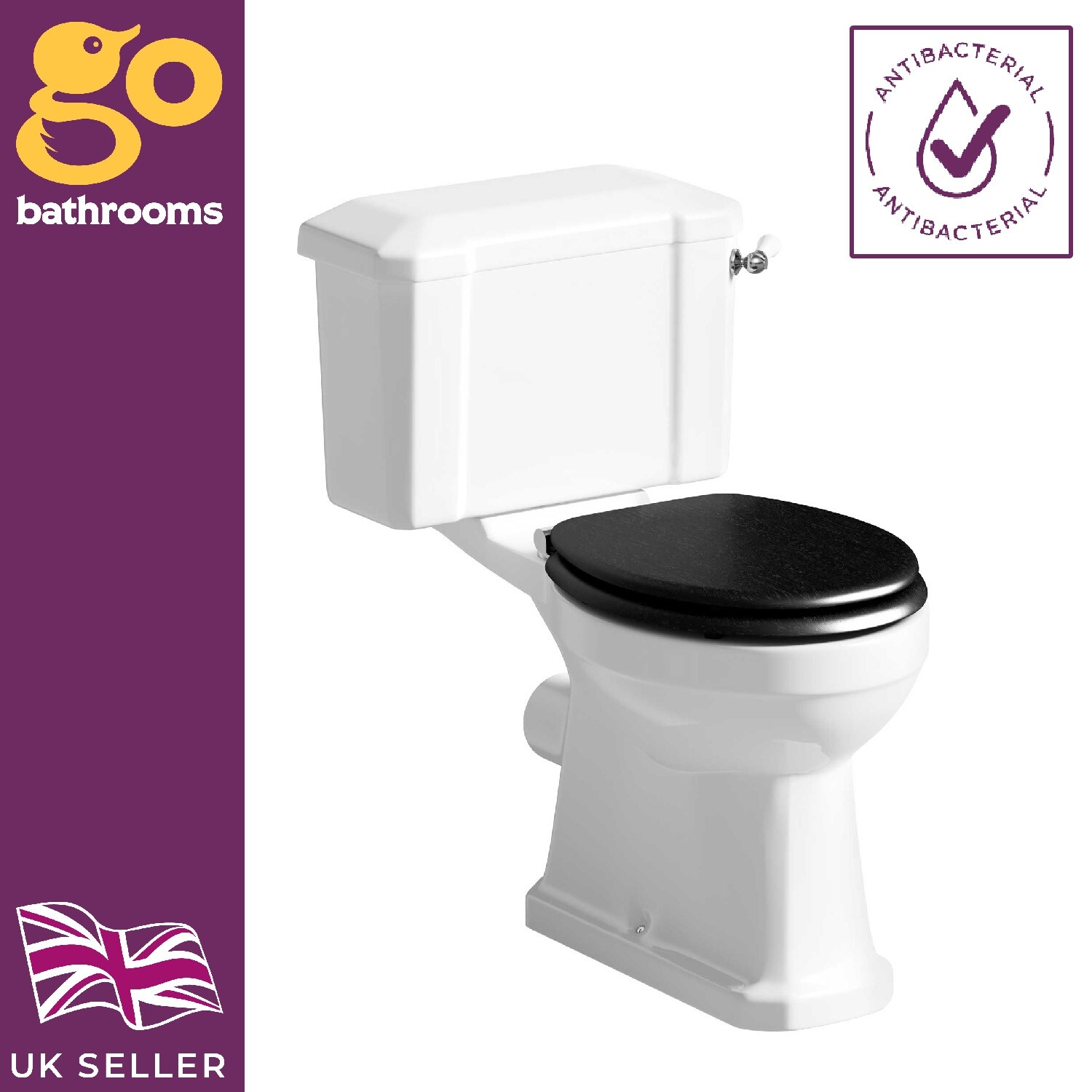 Traditional Close Coupled Toilet Pan WC Eco Flush Anti-Bacterial Pan ...