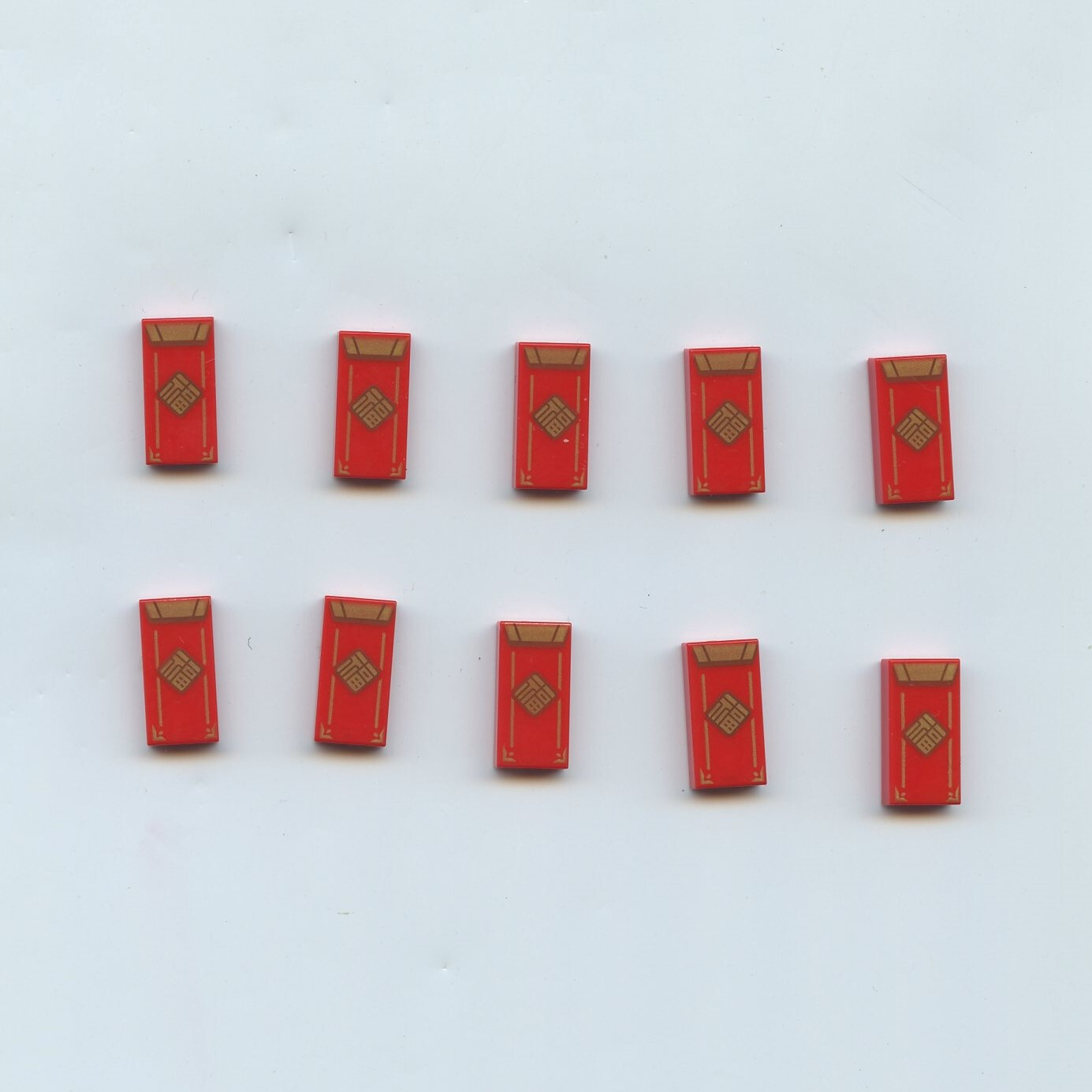 LEGO x 10 Red Tile 1 x 2 with Groove with Envelope with Gold Flap Lunar ...