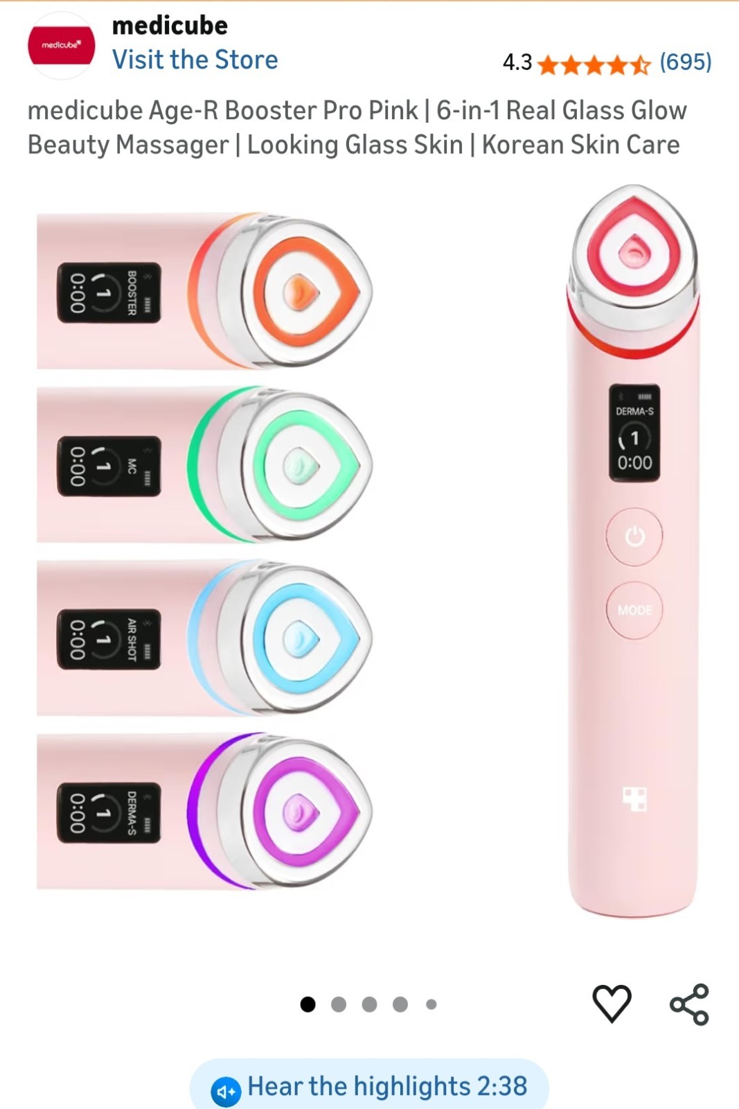 Medicube AGE-R Booster Pro - K-Beauty - ME-BPRO-K - Pink w/ Charger New ...