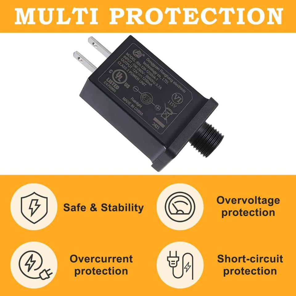 2Pack 12V 1.25A Inflatable Adapter with US Plug for Outdoor Holiday LED ...