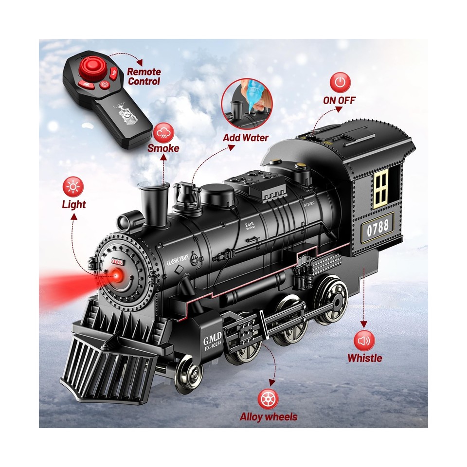 Hot Bee Train Set, Remote Control Train Toys w/Luxury Track & Glowing ...