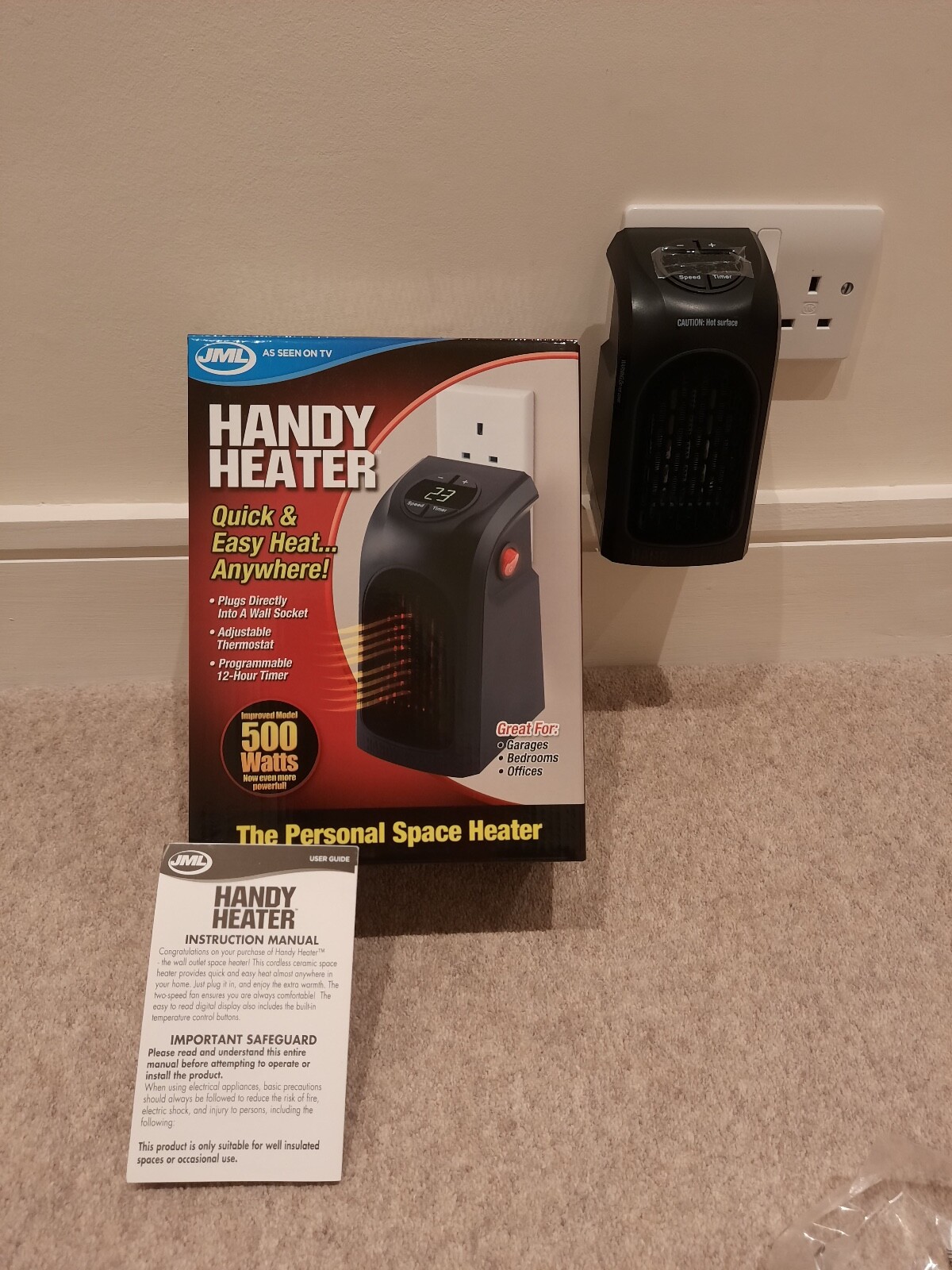 JML Handy Heater 500W Digital Electric Heater - Black (A000118) for ...