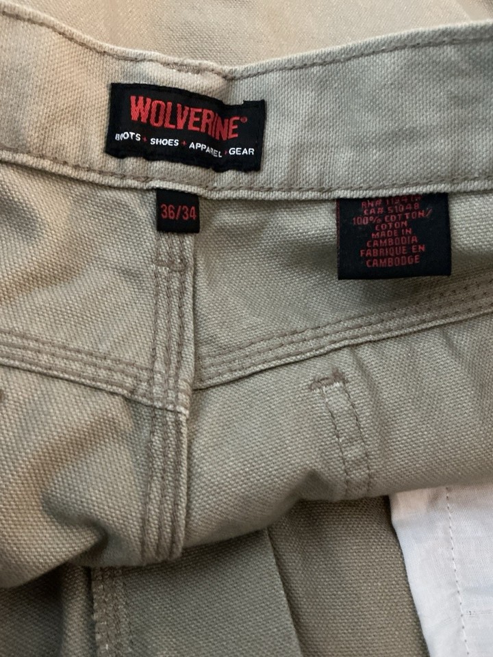 Wolverine Hammer Loop Men's Sz 36x34 Canvas Carpenter Khaki Work Pants ...