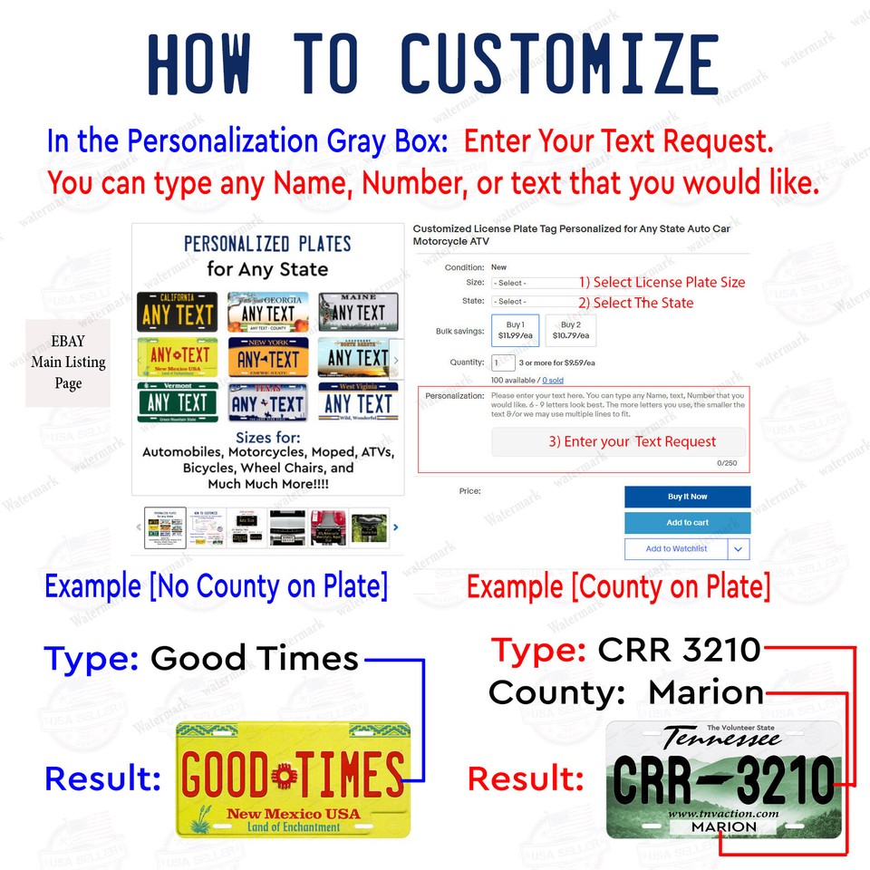 Personalize Custom License Plate Tag for Any State Auto Car Motorcycle ...