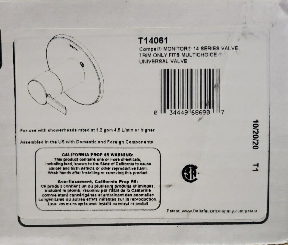 Delta Compel 14 Series Temperature Control Valve Trim Kit, Chrome ...