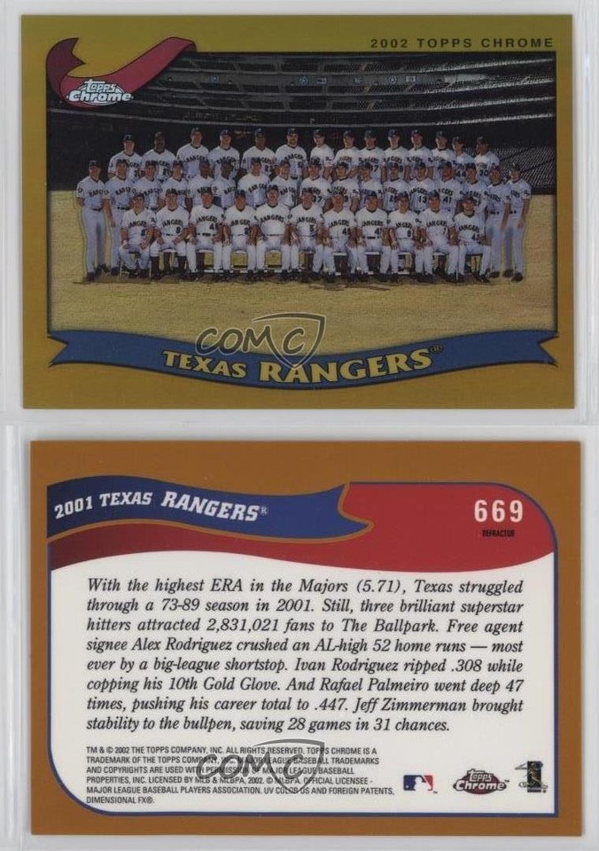 2002 Topps Chrome Gold Refractor Texas Rangers Team #669 9v7 | eBay