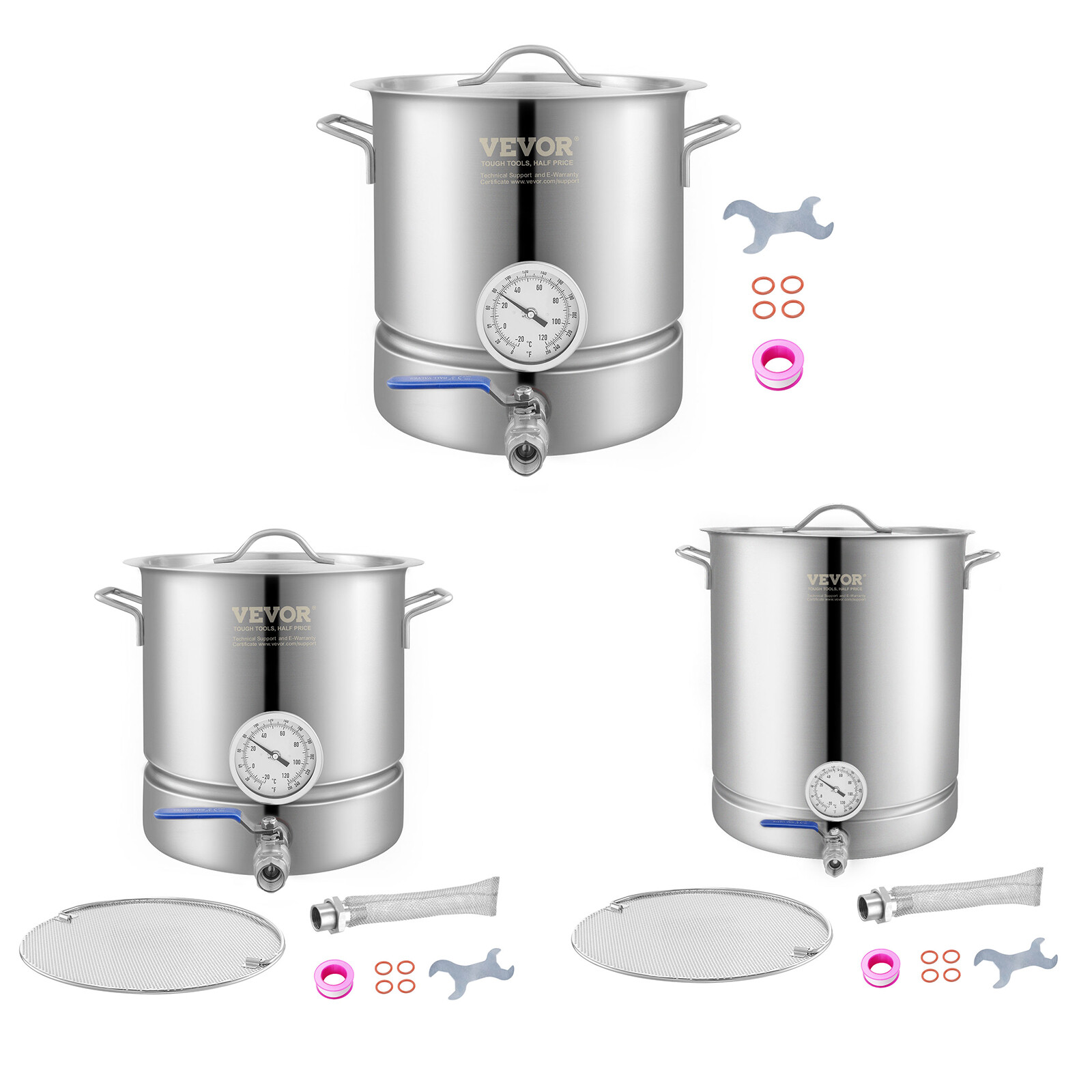 Stainless Steel Home Brew Kettle Set 5/16 Gal Thermometer Beer Stock ...
