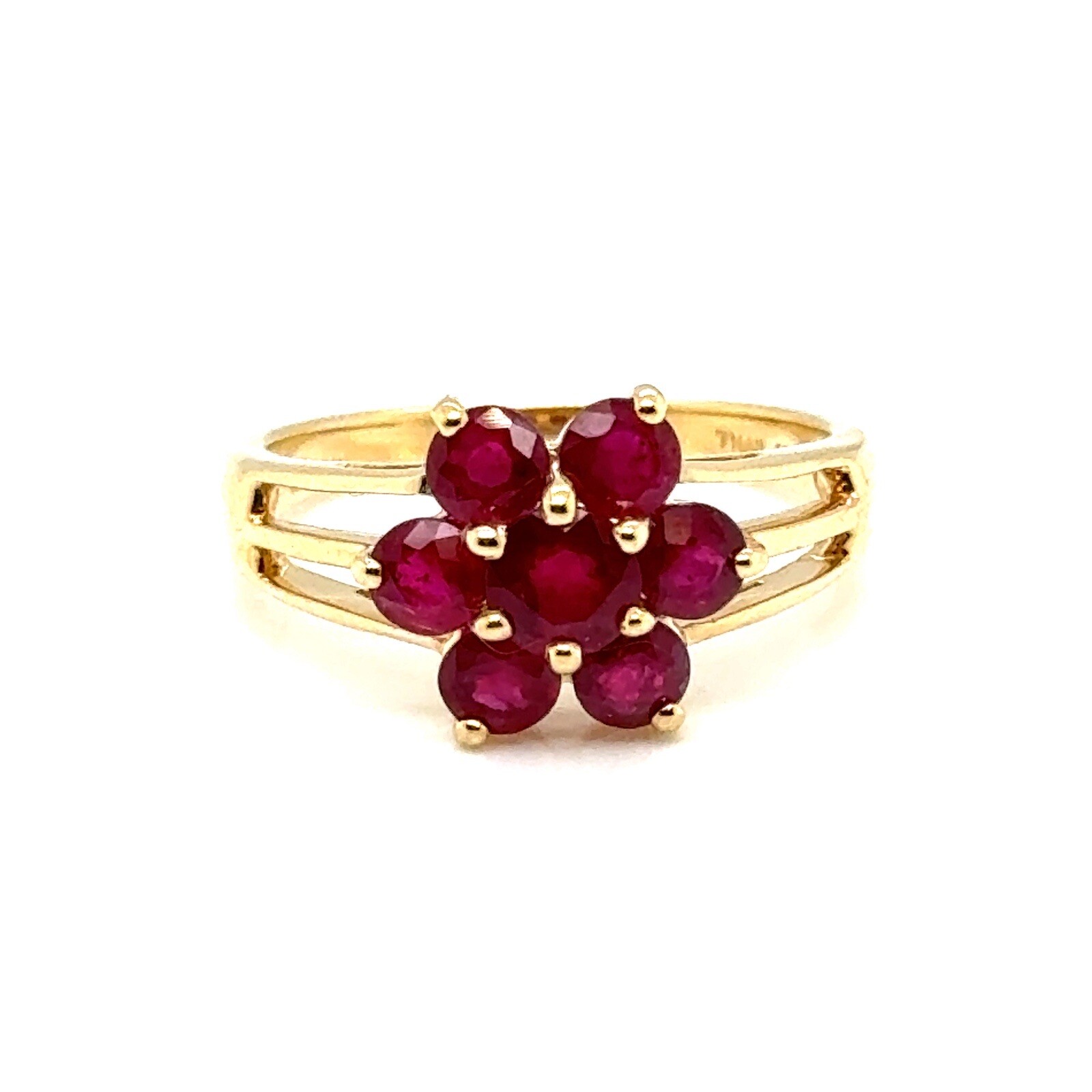 14KT YELLOW GOLD RUBY FLOWER RING SIZE 7 3.6 GRAMS | eBay