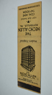 Necho Allen Hotel Pottsville PA 20 Front Strike Matchbook Cover | eBay