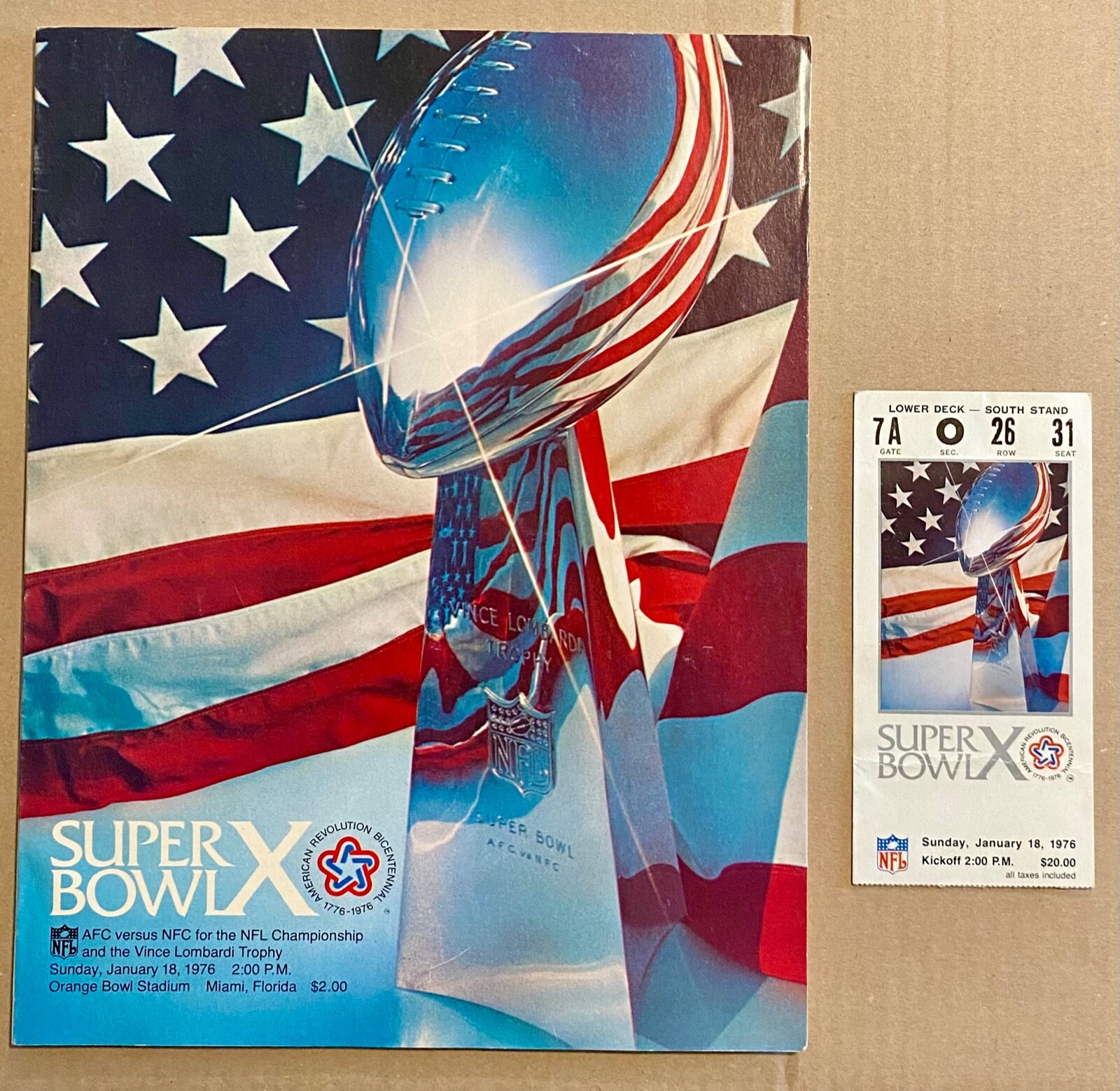 Super Bowl X Program and Ticket Stub. Cowboys vs Steelers Orange Bowl 1 ...
