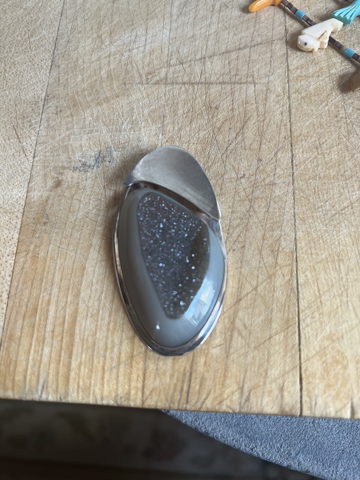 Vintage druzy smoky quartz sterling silver large art pendant by ...