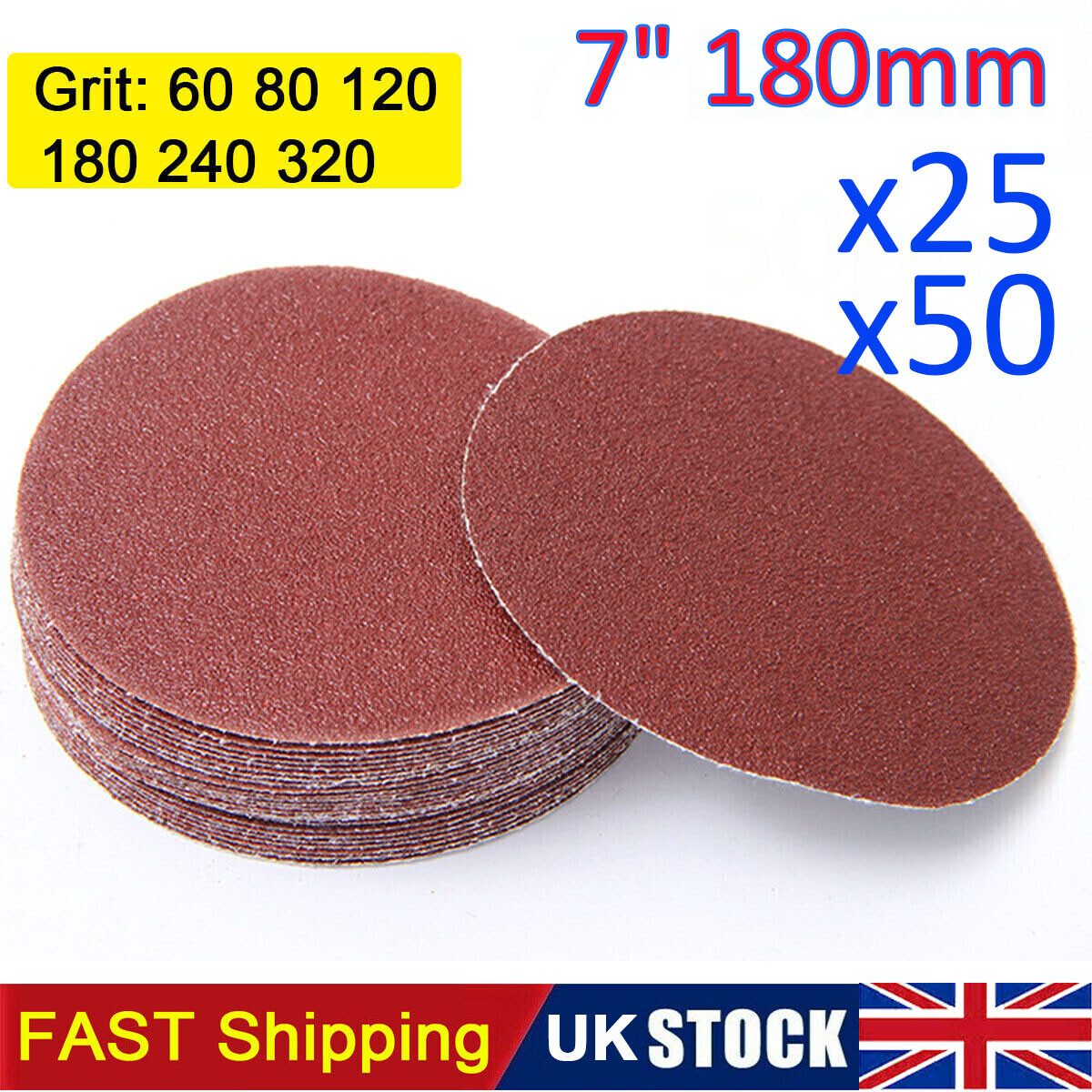 25/50x 180mm 7" Inch Sanding Discs Pads Hook Loop Disc Drywall Sander ...