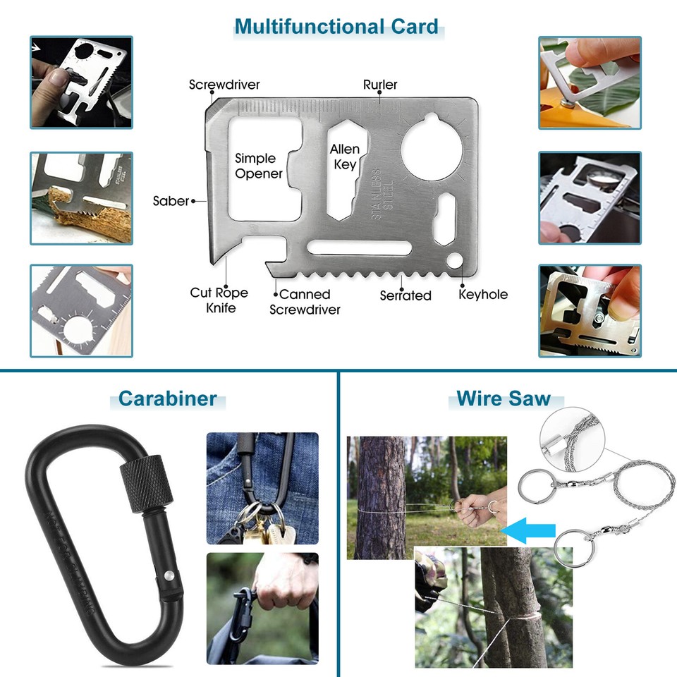 Outdoor Emergency Survival Kit Tactical Gear Camping Tool + Solar Power ...