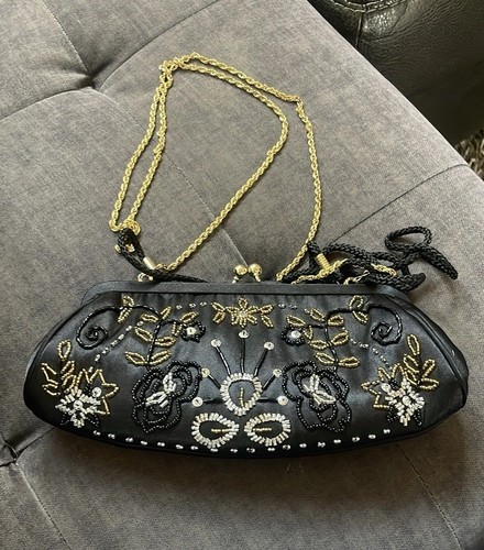 la regale beaded Evening purse black With Kiss-lock | eBay