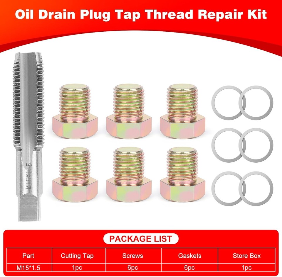 M15x1.5 Oil Pan Drain Plug Thread Repair Kit -Helicoil Insert Tool Set ...