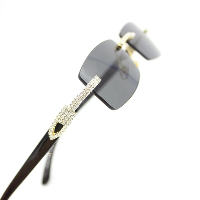 Men Women Sunglasses Red Lens Designer DIAMOND Rimless Small Frame Buff ...