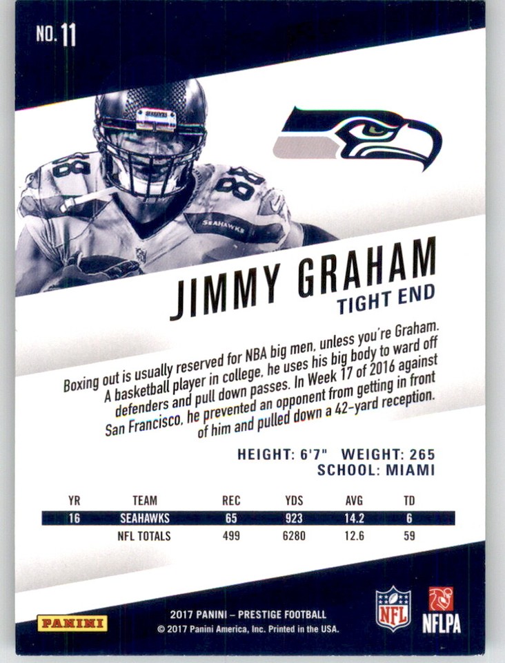 2017 Prestige Jimmy Graham NFL PWE Base Card Seahawks #11 | eBay