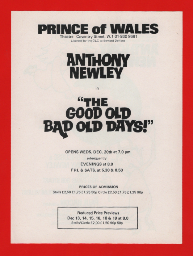 Anthony Newley "THE GOOD OLD BAD OLD DAYS!" Leslie Bricusse 1972 London ...