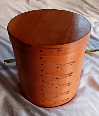 VINTAGE 1978 HANDMADE WOOD SHAKER STYLE CYLINDER STORAGE BOX 9" H X 7 ...