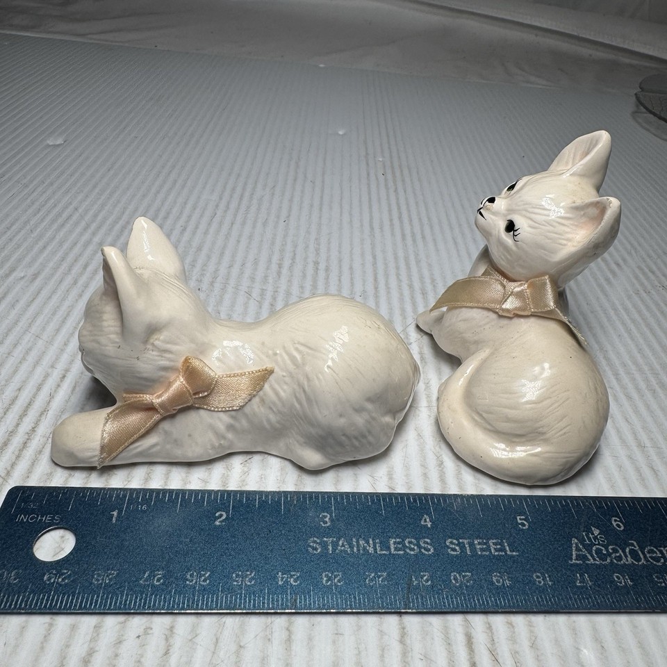 Vintage Unique Precious CORNISH REX Kitten Cats Figurines PINK BOW SET ...