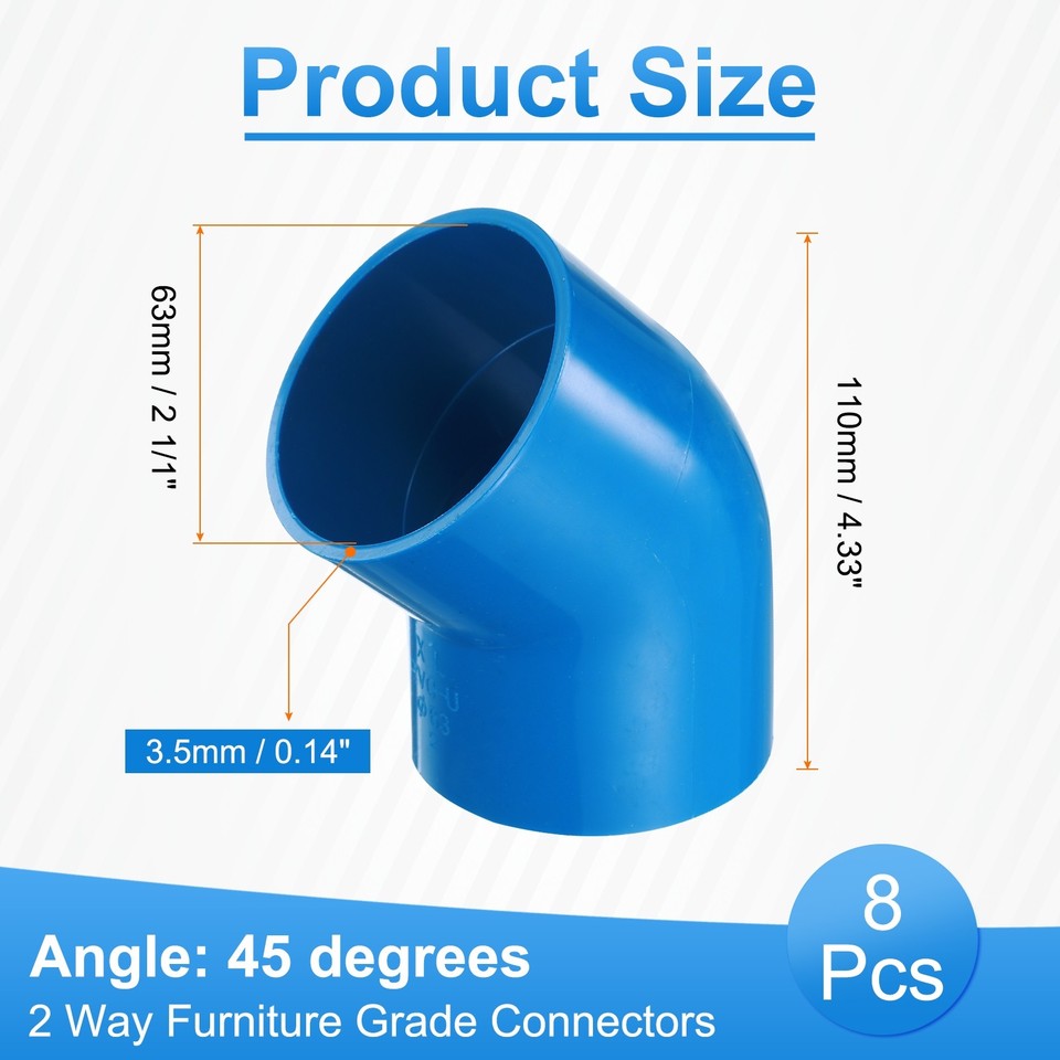 8pcs 45 Degree Elbow PVC Pipe Fittings 2" 2 Way Grade Connectors, Blue ...