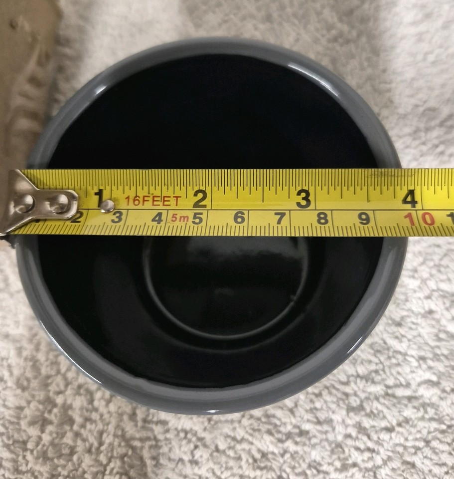 2 Brand New Black Enamel Bowls With A Grey Rim And Knife & Fork Icon ...