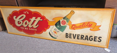 VINTAGE ADVERTISING LARGE 1954 COTT SODA NOS TIN WALL SIGN 748-M | eBay
