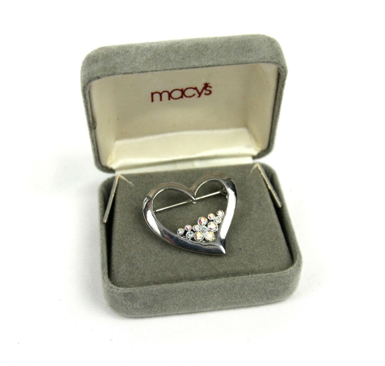 Vintage LIA Signed Silver Tone Sparkle Rhinestone Heart Pin Brooch w ...