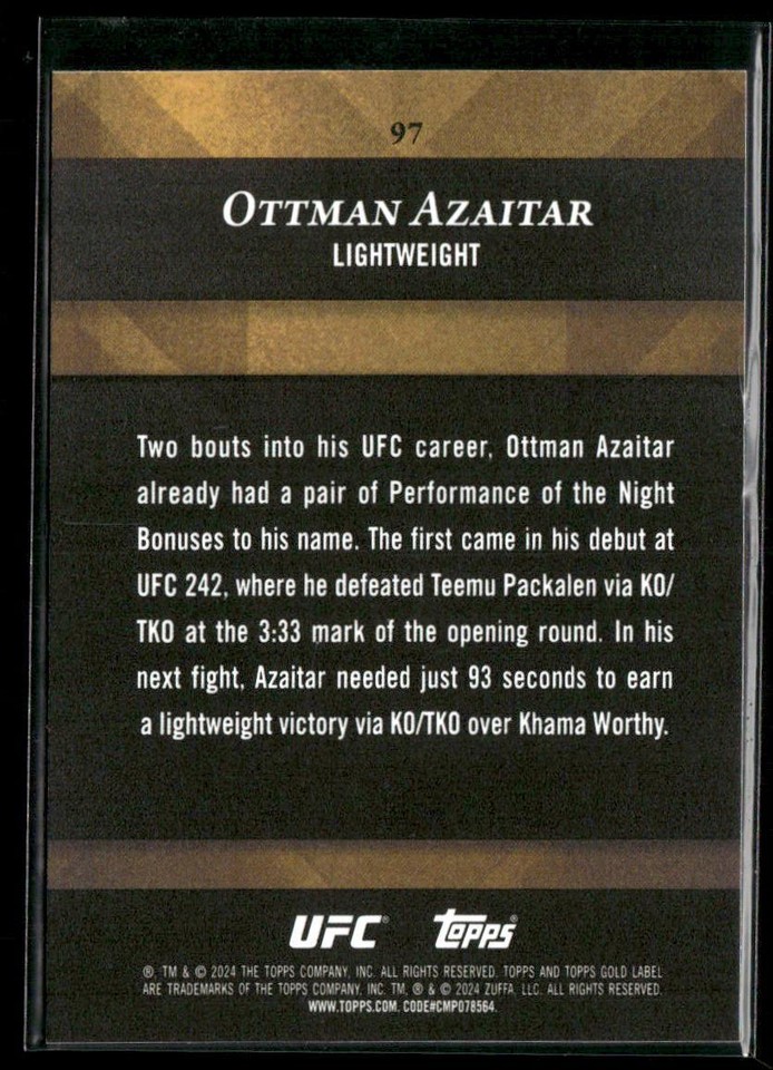 2024 Topps UFC Gold Label Green Foil RC Ottman Azaitar # 97 | eBay
